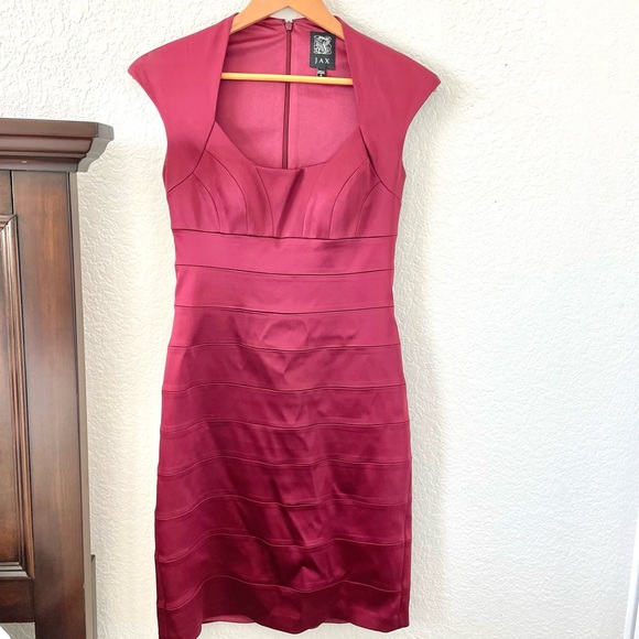 Jax | Dresses | Jax Deepred Satin Cocktail Dress With Fitted Bodice 4 ...